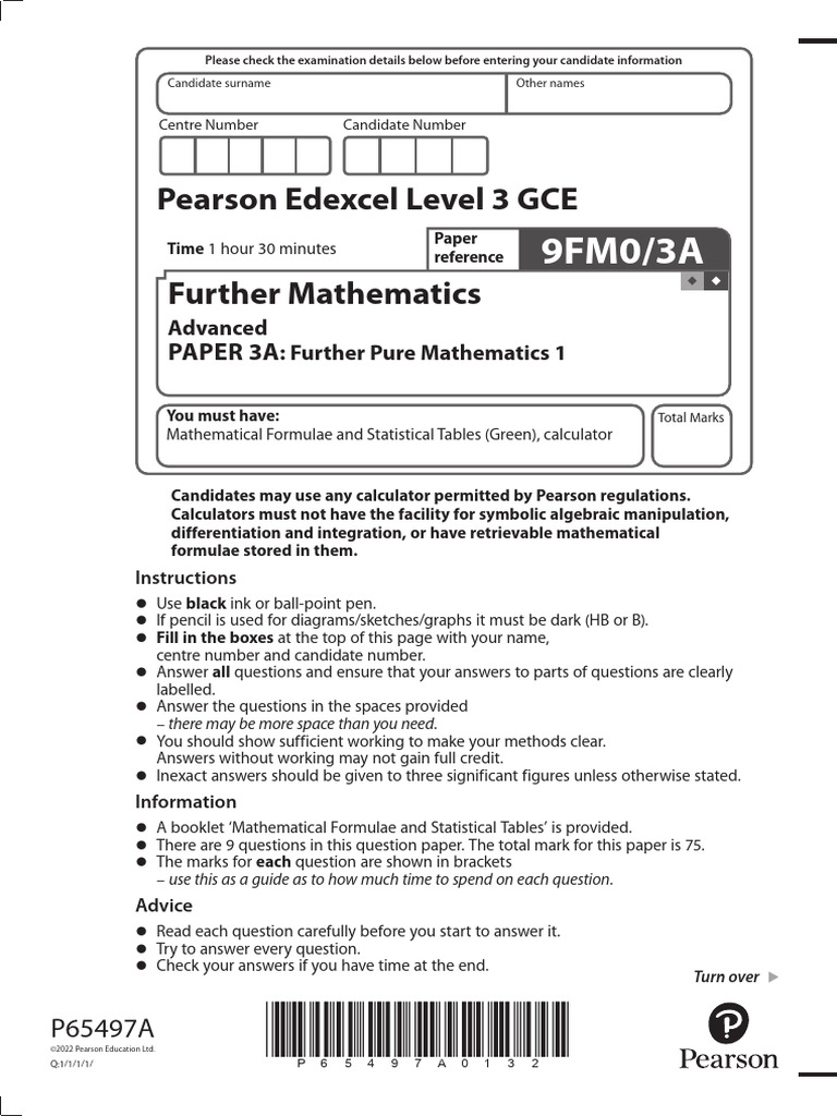 Further Pure Mathematics Exam Paper | PDF | Mathematics