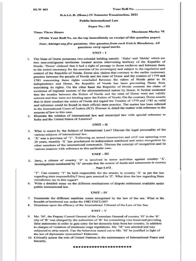 PIL Paper 2021 | PDF | International Law | Global Politics