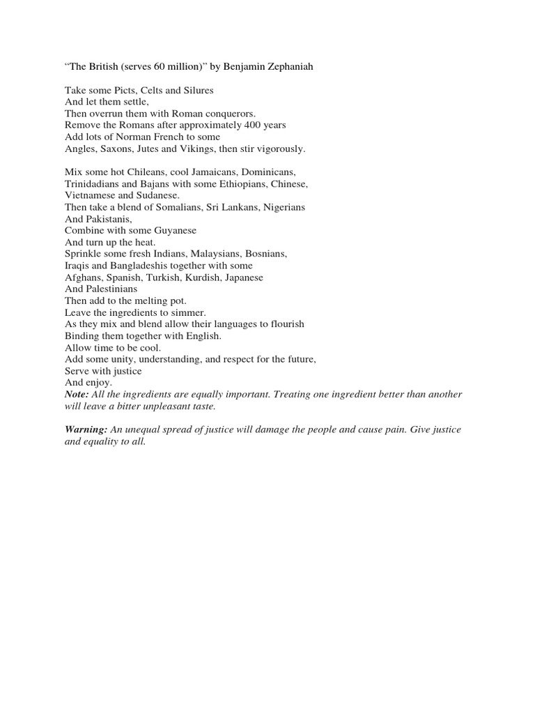 The British by Benjamin Zephaniah | PDF