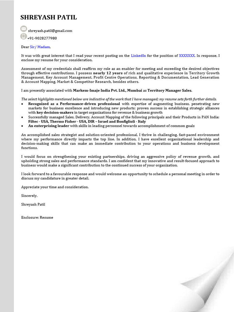 Cover Letter Shreyash | PDF