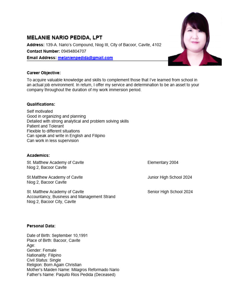 Sample Resume Work Immersion ABM | PDF