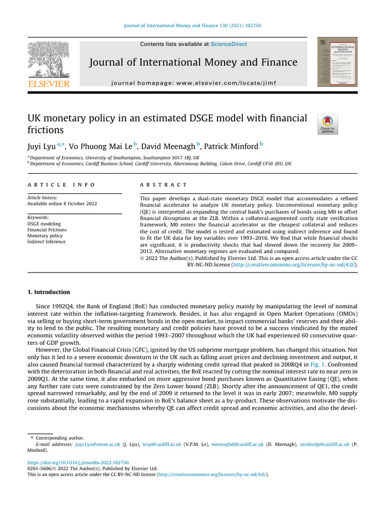 UK Monetary Policy in An Estimated DSGE Model With Financialfriction | PDF | Money Supply ...