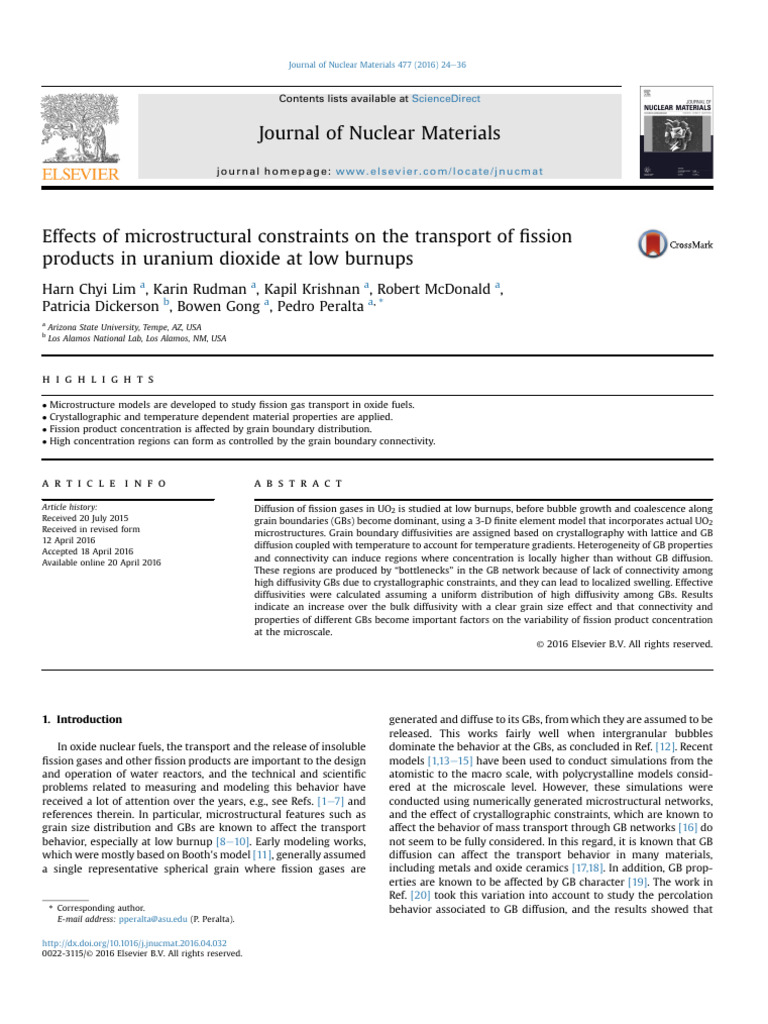 Effects of Microstructural Constraints On The Transport of Fission Products in Uranium Dioxide ...
