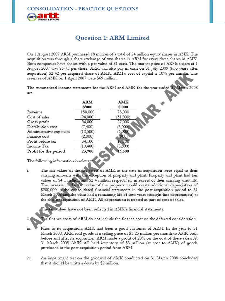 Consolidation Questions | PDF | Balance Sheet | Book Value