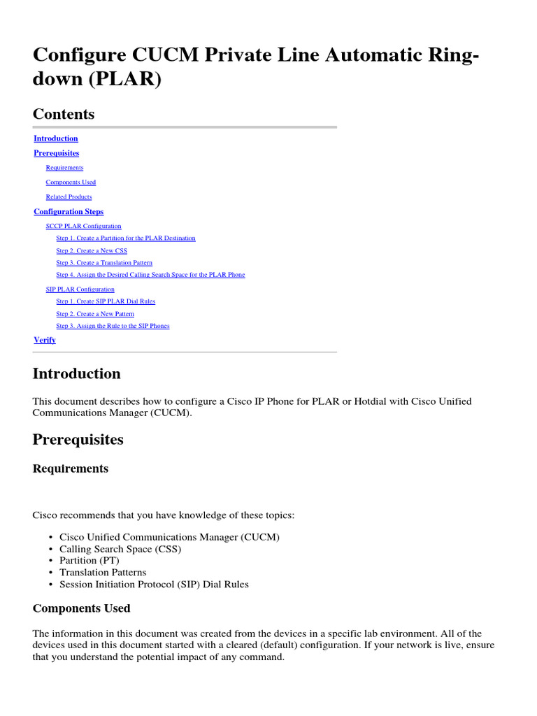 CUCM PLAR Configuration Example | PDF | Internet Standards | Network ...