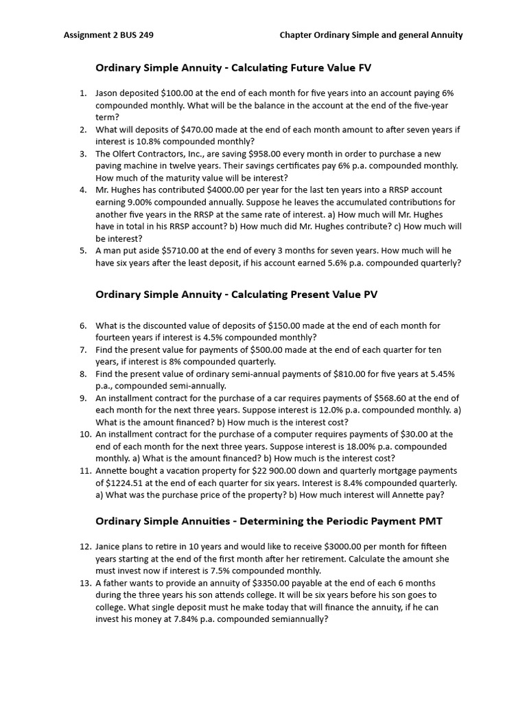 Annuity Calculations and Applications | PDF | Interest | Present Value