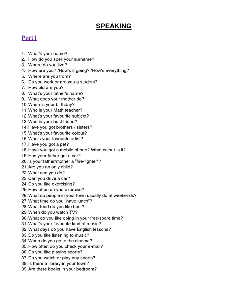 Speaking - Midterm Exam - Elementary | PDF