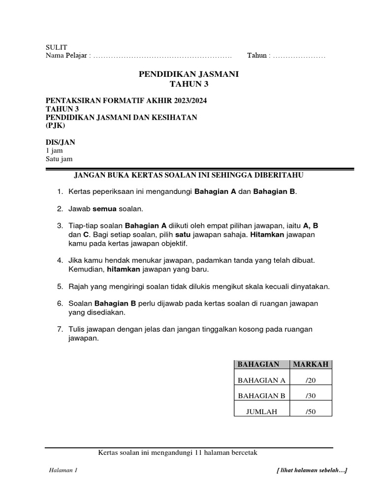 Skema Psa Pjk Thn 3 2023 By Cikgu Gorgeous Pdf