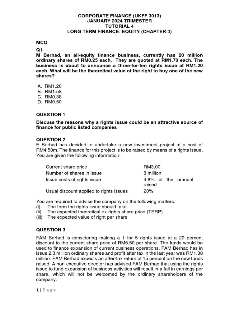 Tutorial 4 Questions (Chapter 4) | PDF | Balance Sheet | Equity (Finance)