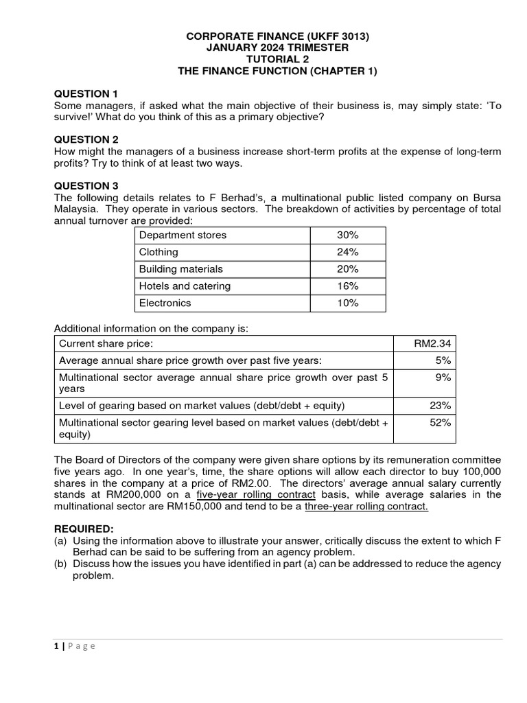 Tutorial 2 Questions (Chapter 1) | Download Free PDF | Stocks | Shareholder Value