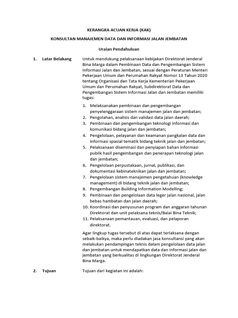 KAK Konsultan Manajemen Data Dan Informasi Jalan Jembatan | PDF