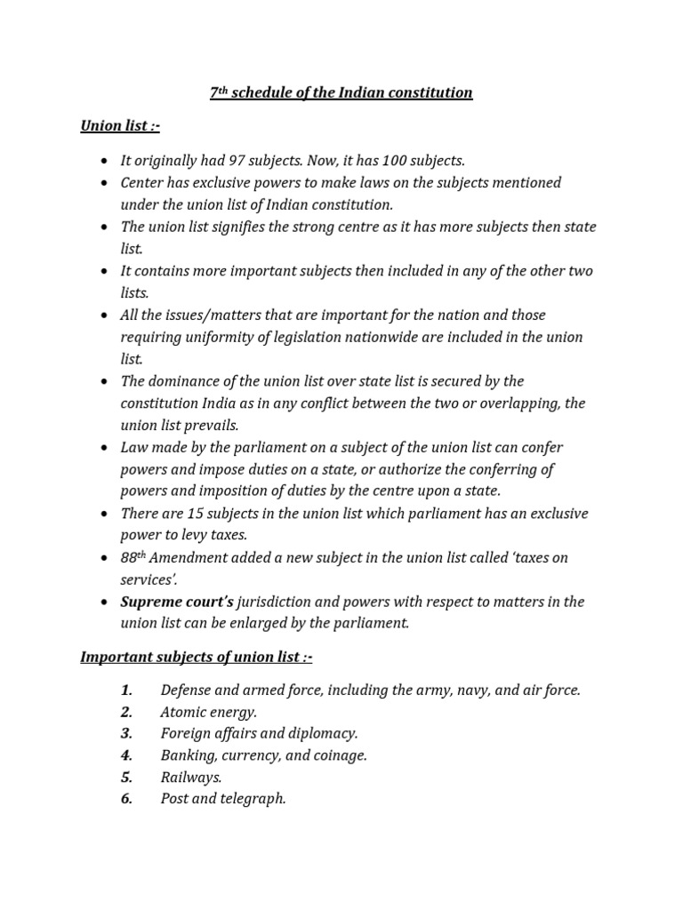 Overview of the 7th Schedule in India | PDF | State Legislature (United ...
