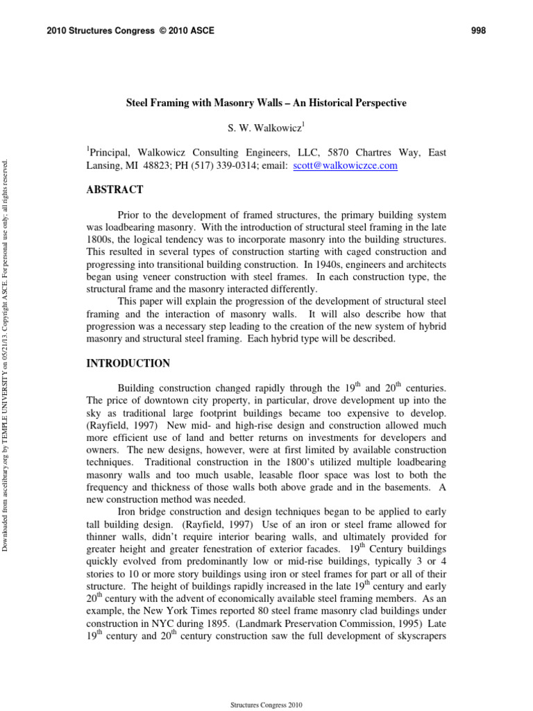 Steel Framing With Masonry Walls | PDF | Masonry | Wall