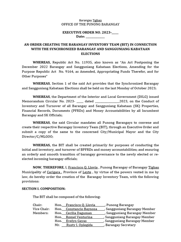 Annex-A-Sample-Executive-Order-of-Punong-Barangay-1 | PDF | Government ...