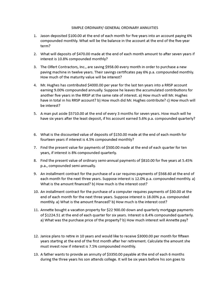 General Ordinary Annuities | PDF | Interest | Mortgage Loan
