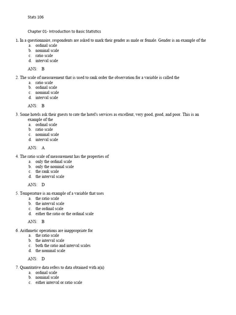 Chapter 01 - Practice Sheet - Answer Key | PDF | Level Of Measurement ...