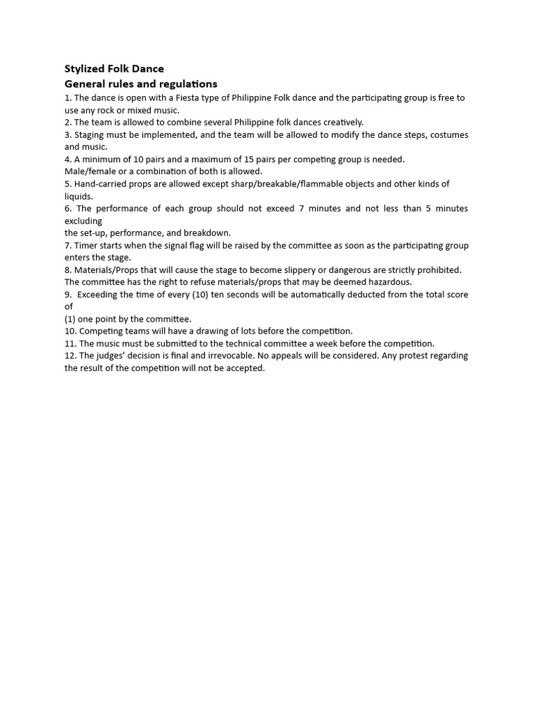 Stylized Folk Dance Rules | PDF