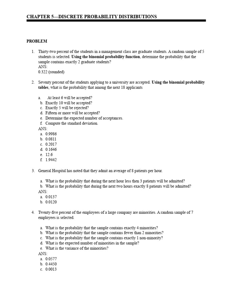 Probability Exercises for Students | PDF | Probability Distribution | Variance