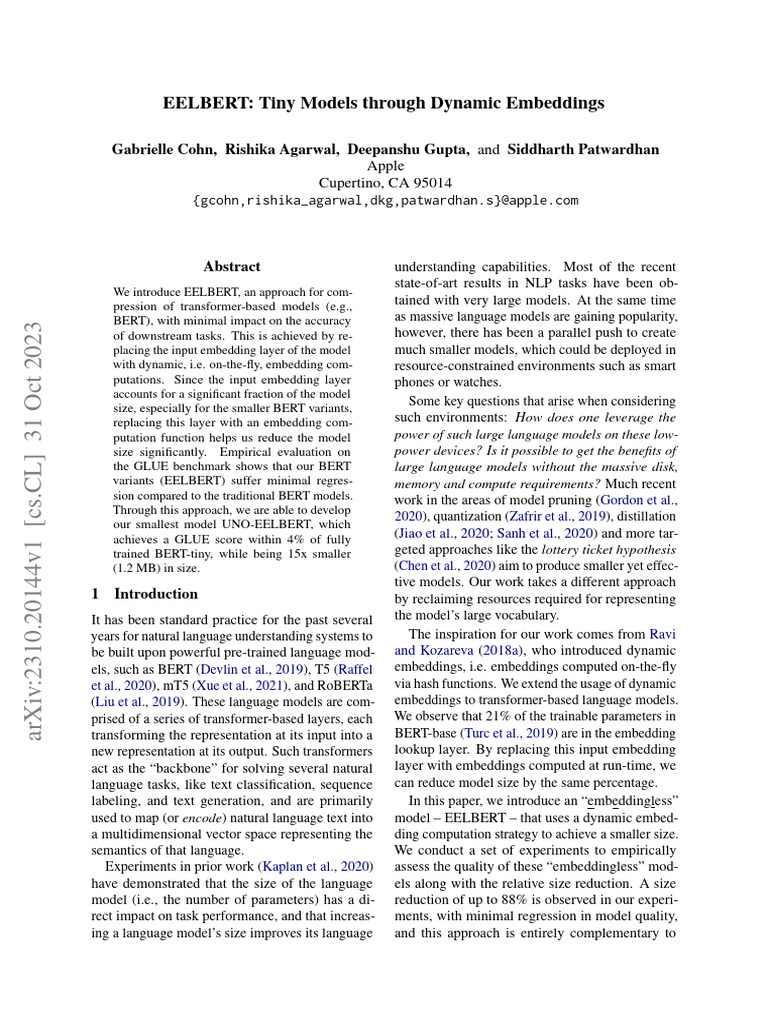 EELBERT Tiny Models Through Dynamic Embeddings 1705151354 | PDF | Applied Mathematics ...