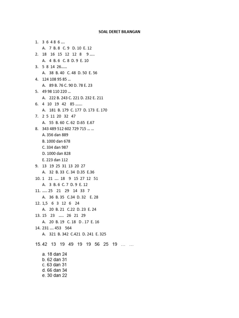 Soal Deret Bilangan Pdf