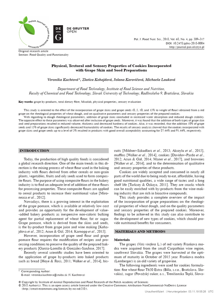 Physical, Textural and Sensory Properties of Cookies Incorporated With ...