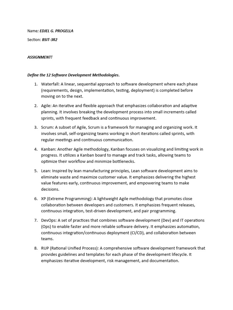 12 Software Development Methodologies Edjel Progella Pdf Software Development Process 