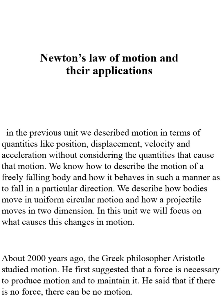 Newton’s Law of Motion and Their Applications | PDF | Force | Inertia