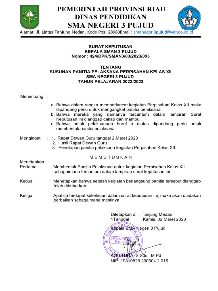 SK Panitia Perpisahan | PDF