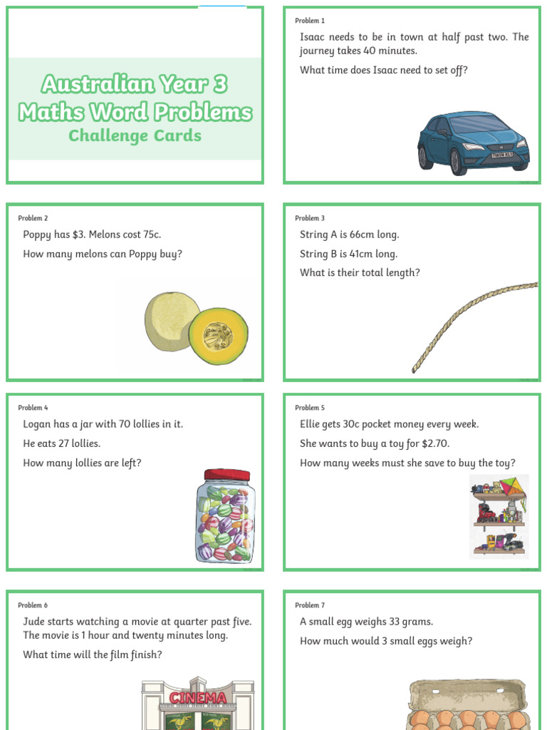 Year 3 Maths Word Problems Challenge Cards | PDF