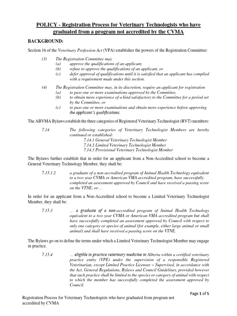 Registration Process For Veterinary Technologists Who Have Graduated ...
