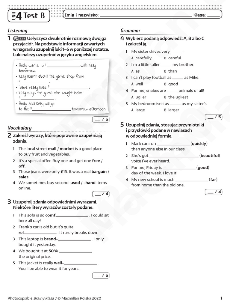Brainy Kl7 Unit Test 4 B | PDF
