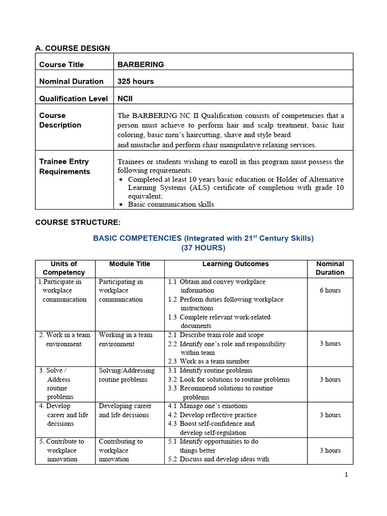 CBC-Barbering-NC-II Revised | PDF | Information | Occupational Safety ...