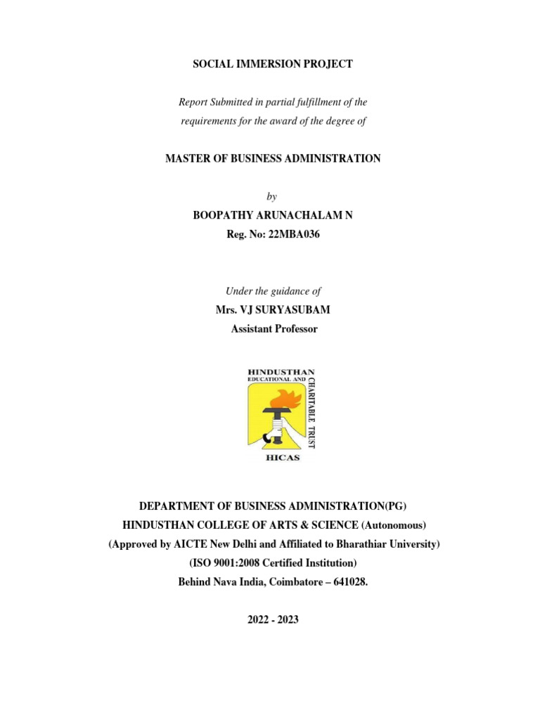 Social Immersion Project Report MBA | PDF | Nonprofit Organization ...