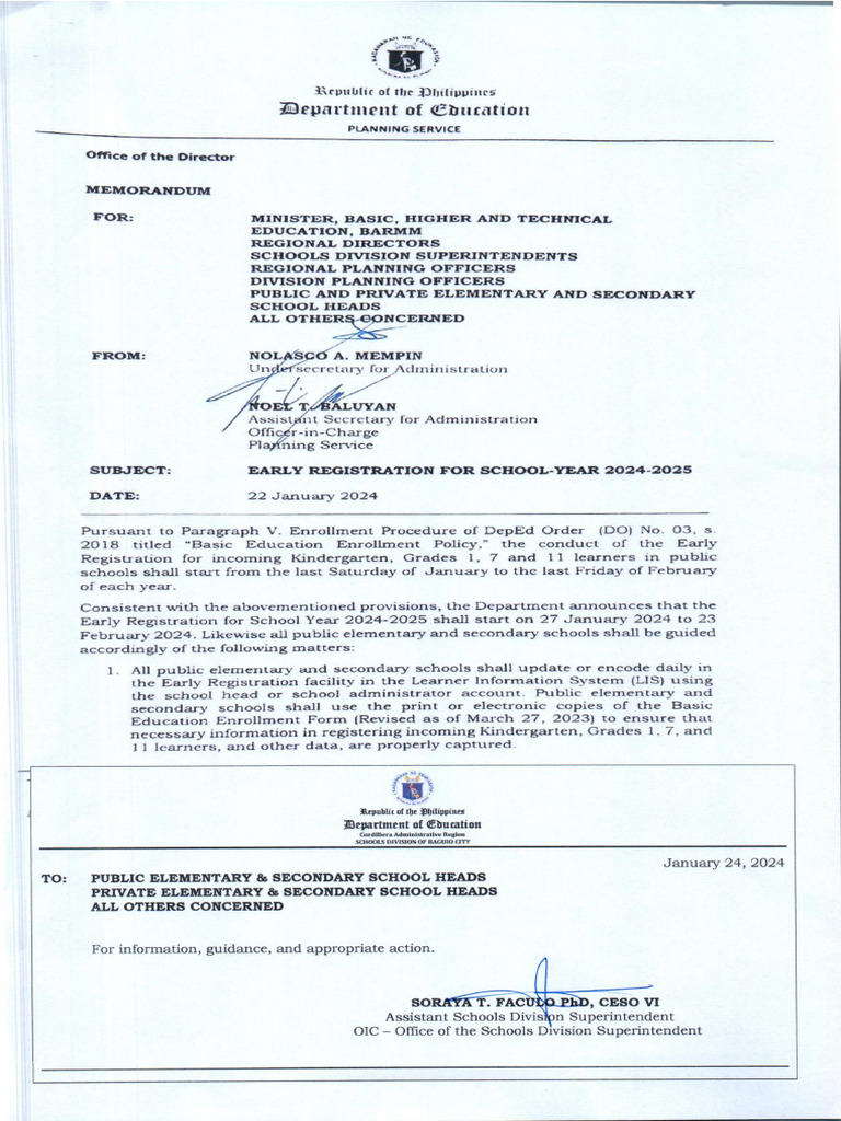 Memorandum Early Registration 0001 | PDF