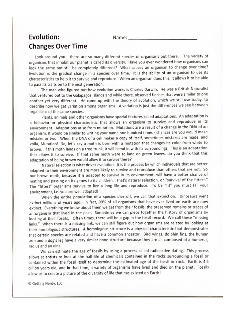 Honors Evolution Vocabulary | PDF