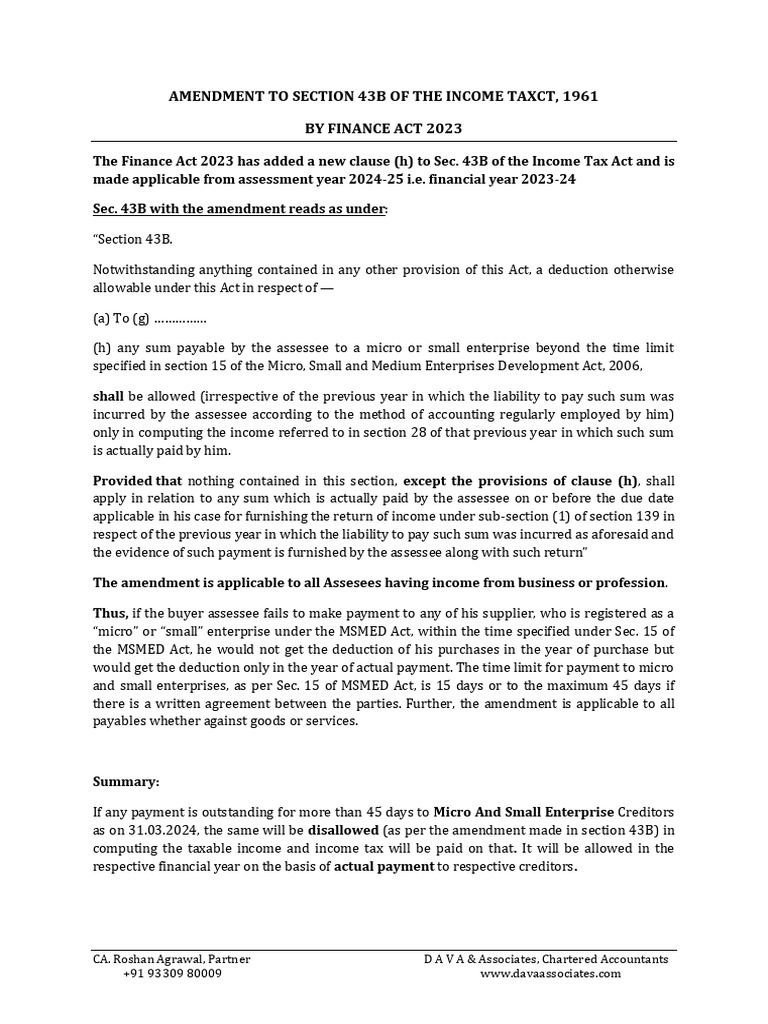 Msme Amendment in Section 43B - A Huge Impact On Tax Liability | PDF ...