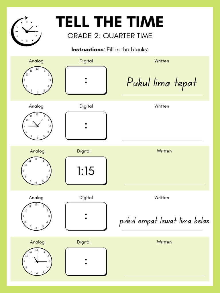 Grade 2 Time Worksheet | PDF