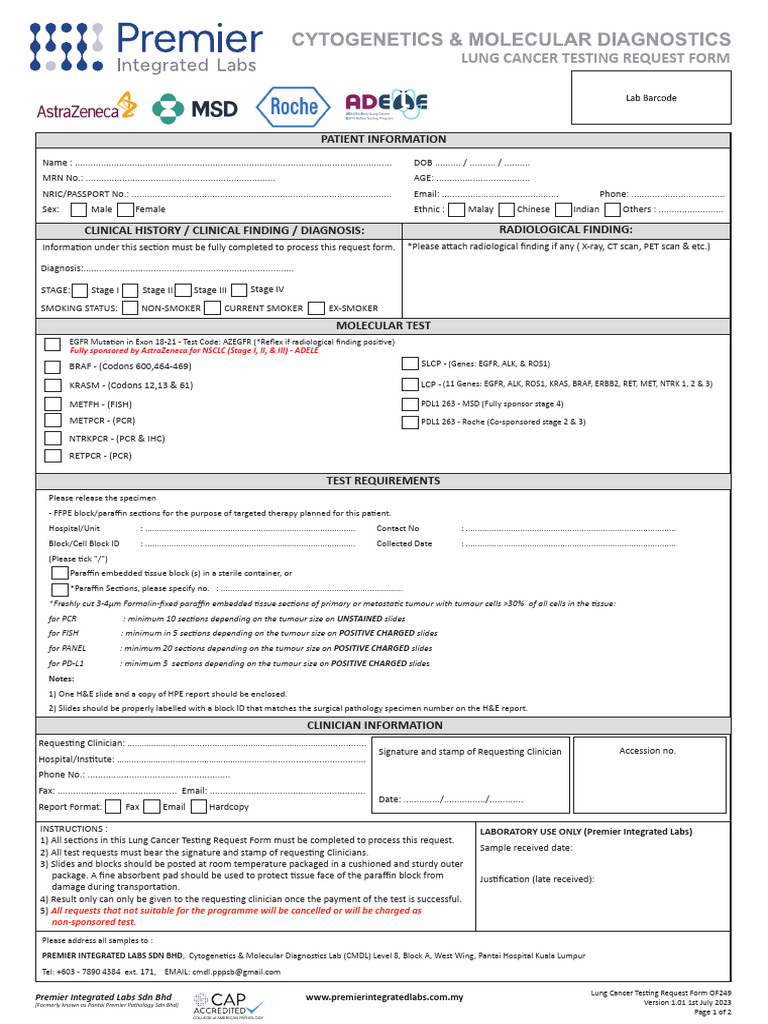 Lung Cancer Testing Request Form Latest | PDF | Pathology | Neoplasms