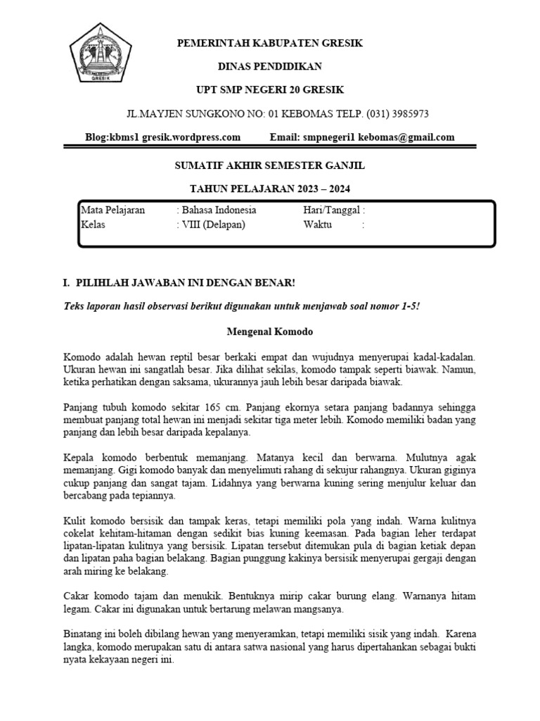 Soal Sas Bindo Kelas 8 | PDF