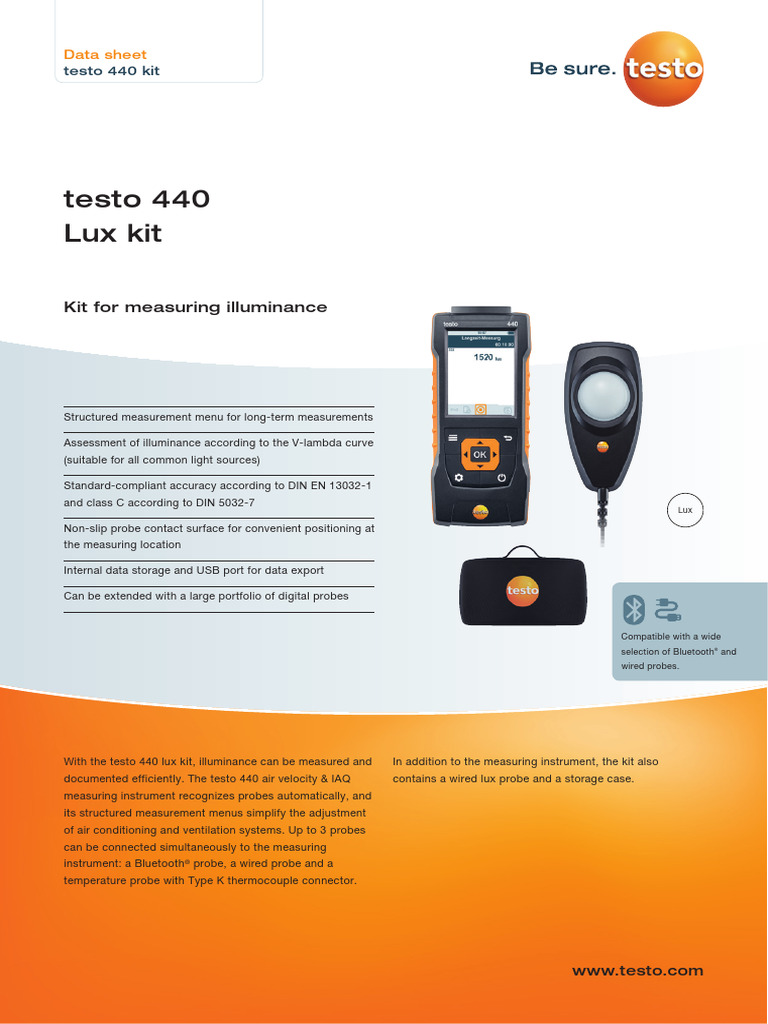 Testo 440 LuxKit Datasheet 1981 0734 | PDF | Usb | Bluetooth