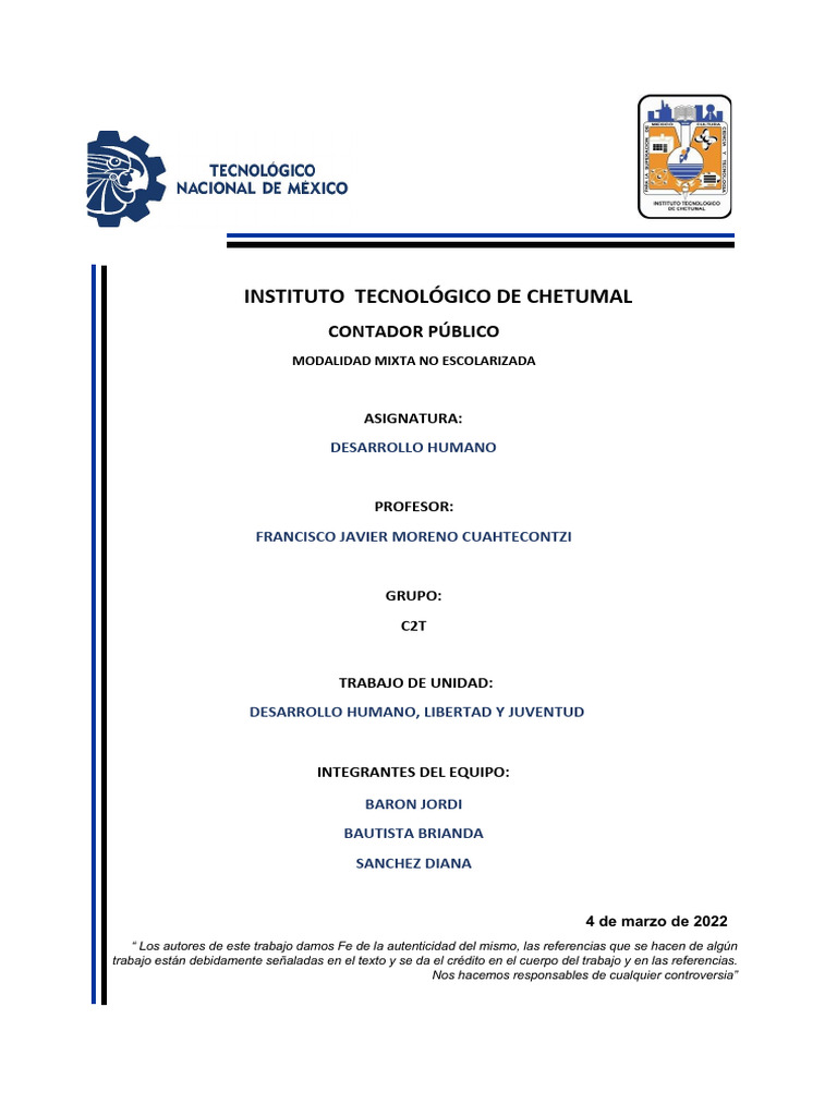 TRABAJO DE UNIDAD Desarrollo Humano, Libertad y Juventud | PDF | Las ...