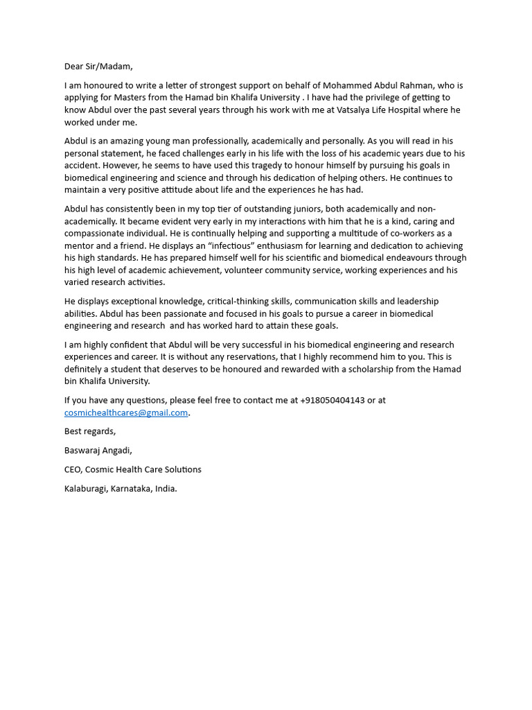 Recommendation Letter 2 | PDF