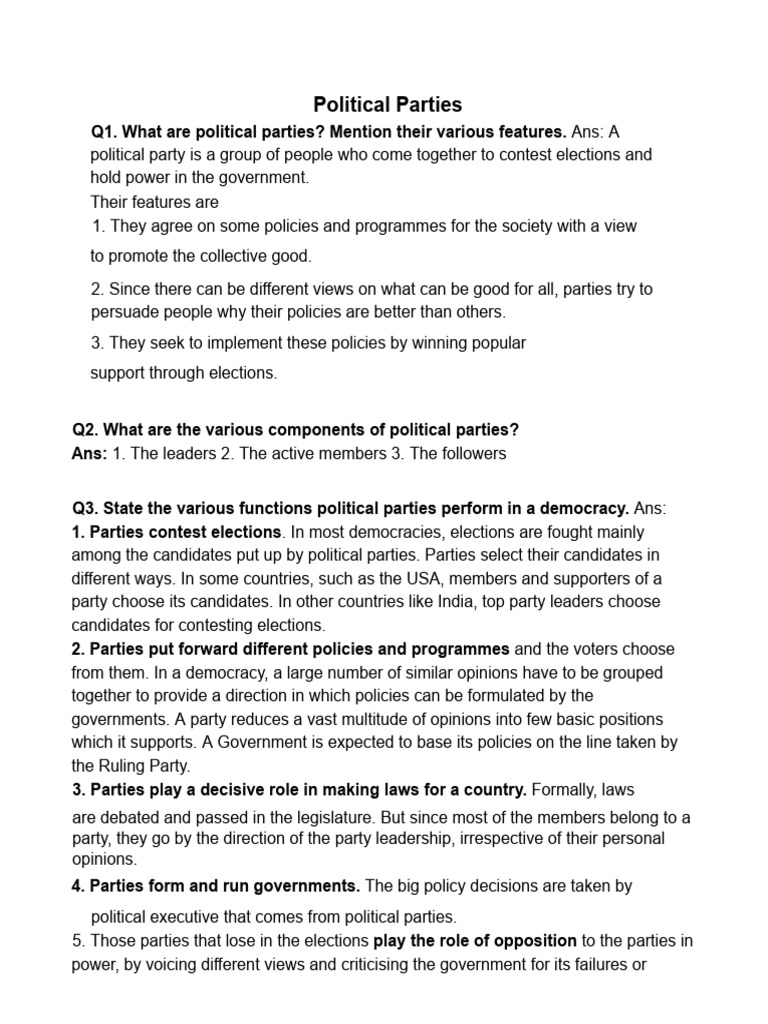 Notes- Political Parties | PDF | Elections | Democracy
