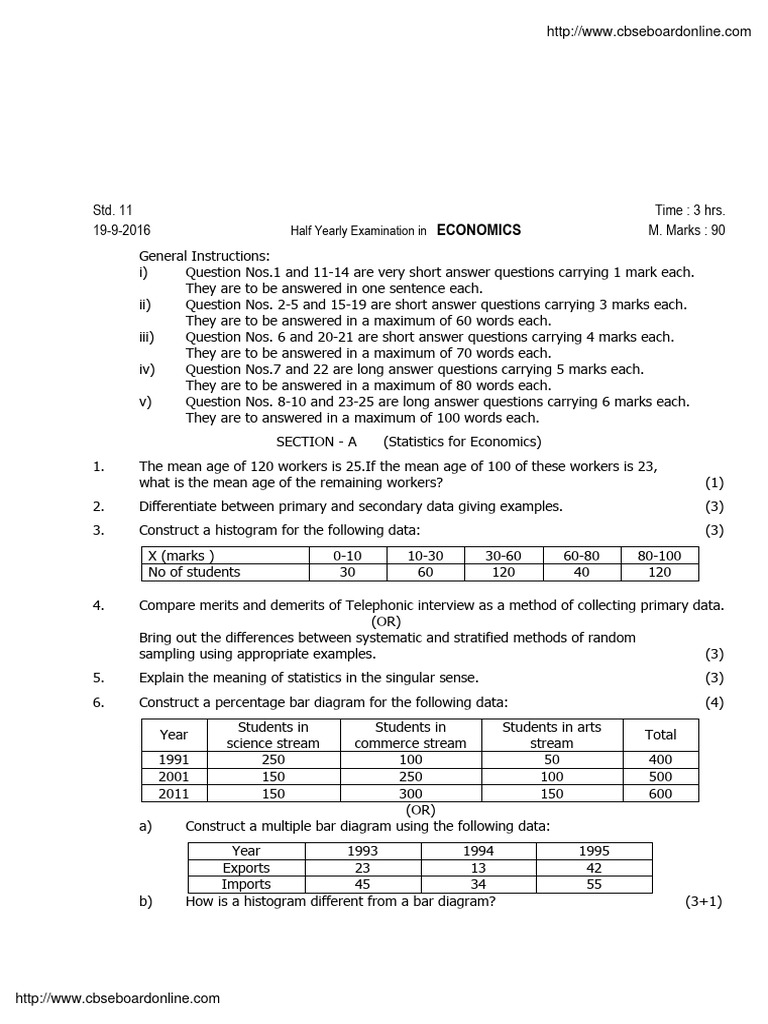 Cbse Class 11 Hy Economics 2017 | PDF | International Trade | Statistics