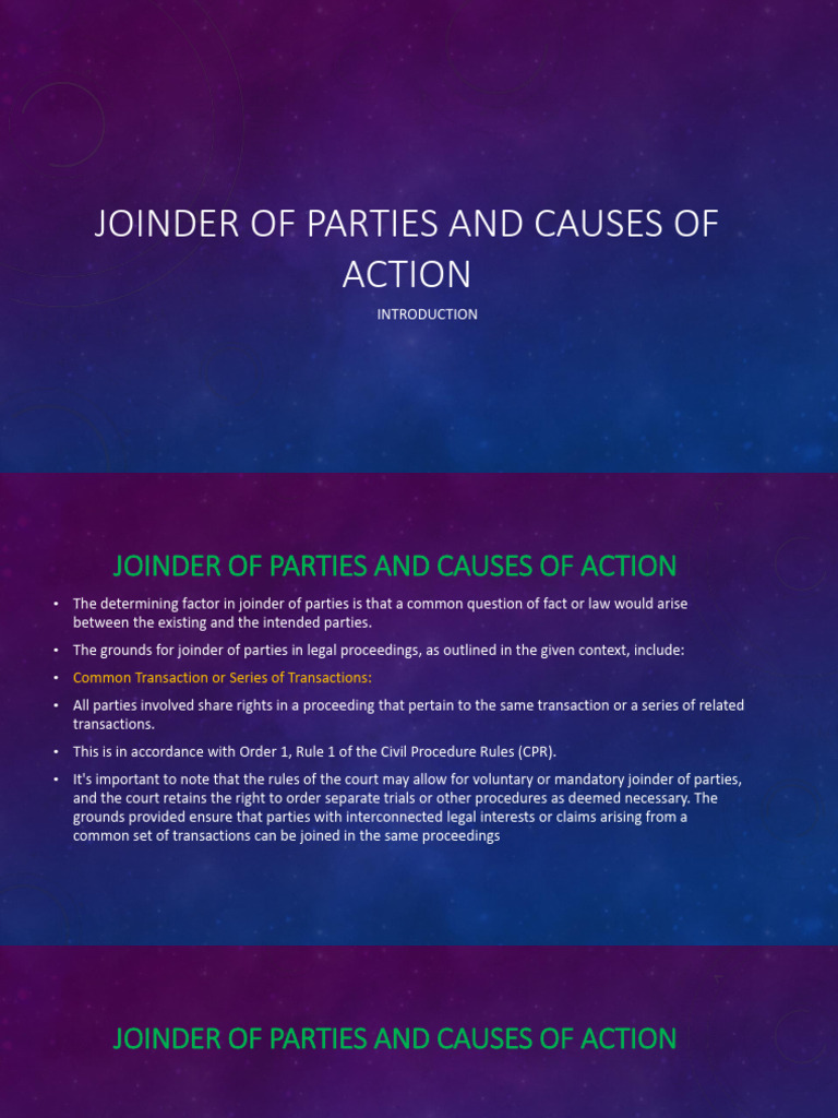 Joinder of Parties and Causes of Action | PDF | Intervention (Law ...