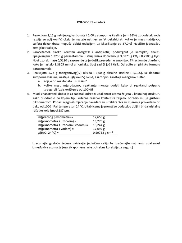 KOLOKVIJ 1 - Zadaci | PDF