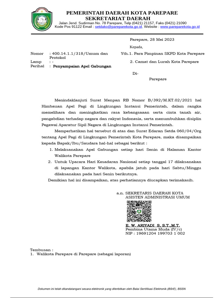 Apel Pagi ASN Parepare | PDF