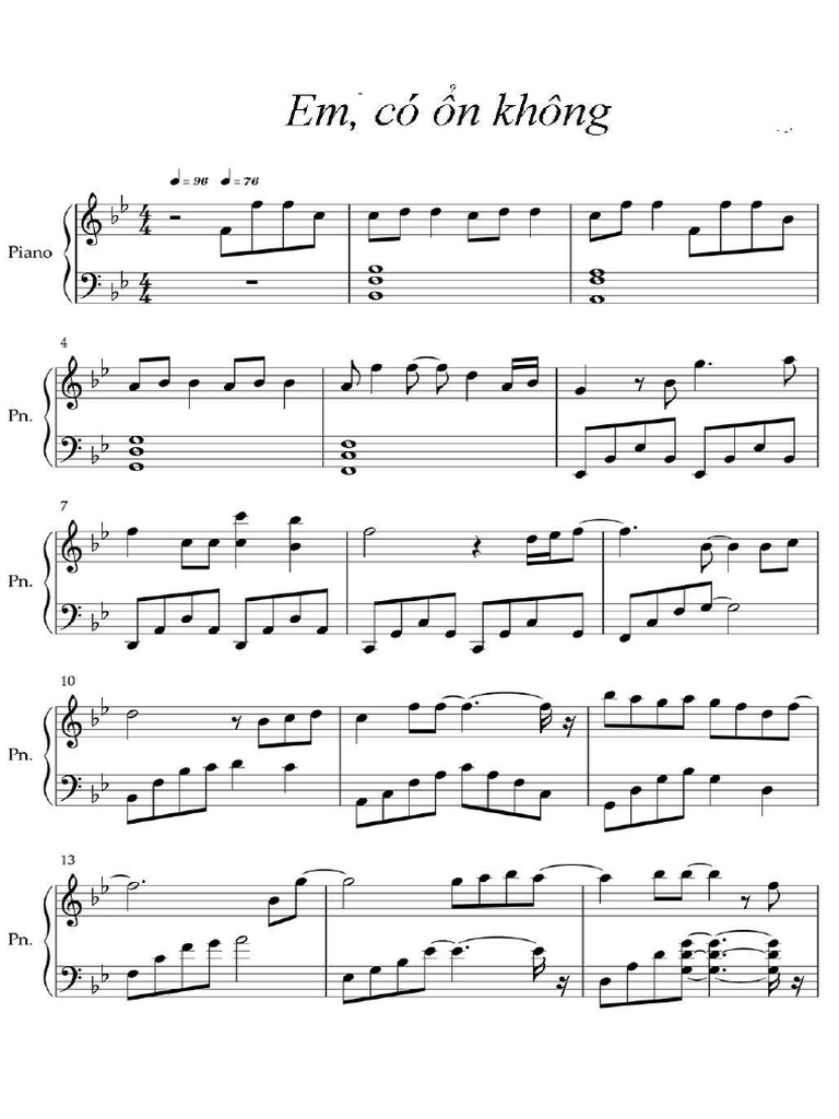 Em Co On Khong Sheet Piano Hop Am Ban Nhac Co Not Part01 | PDF