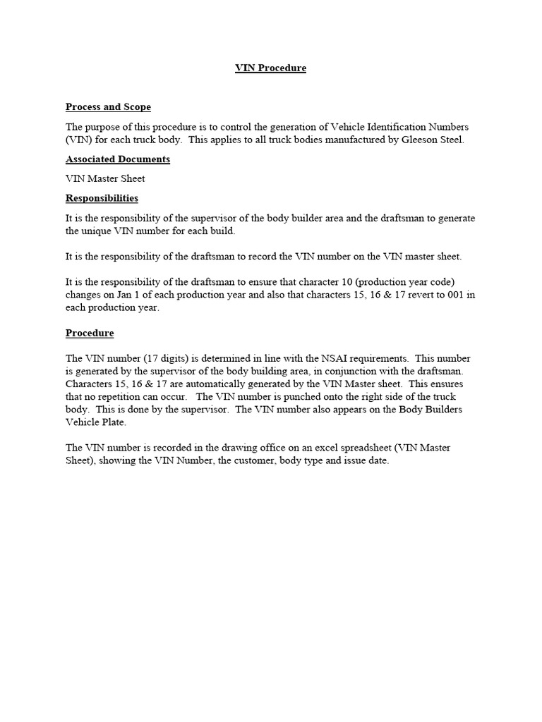 VIN Procedure | PDF