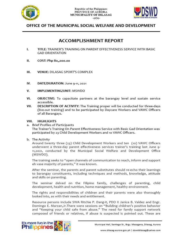 Parent Effectiveness Service Training Report | PDF | Parenting | Family